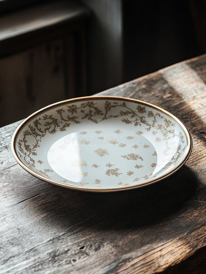 Decorative Vintage Plate with Floral Design on Rustic Table. Stock ...