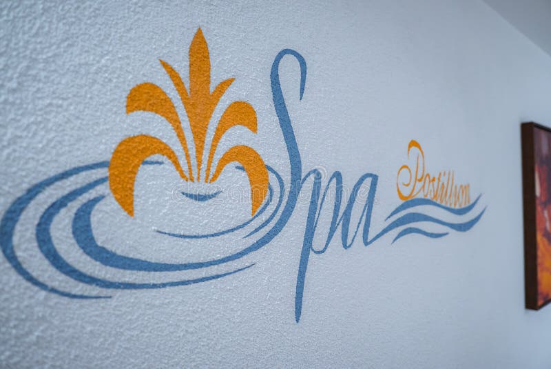 Decorative Wall Design with Spa Postillion Text and Fountain Graphic ...