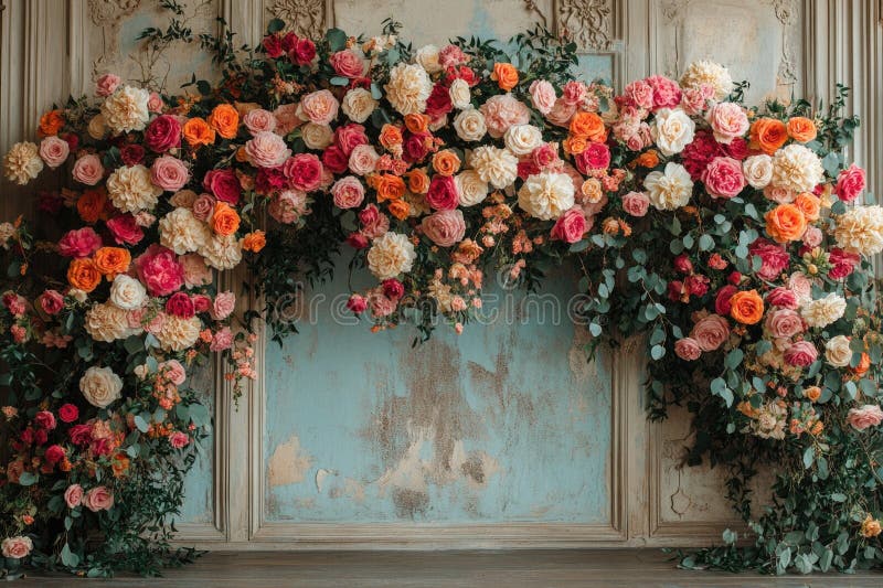 A Decorative Wall Feature with a Collection of Fresh Flowers Stock ...