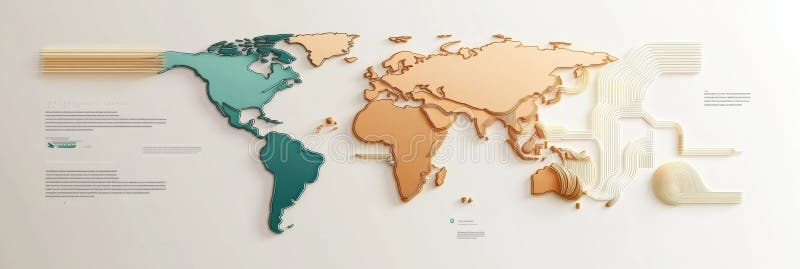 Decorative Wall Map Displaying Continents and Geographical Features in ...