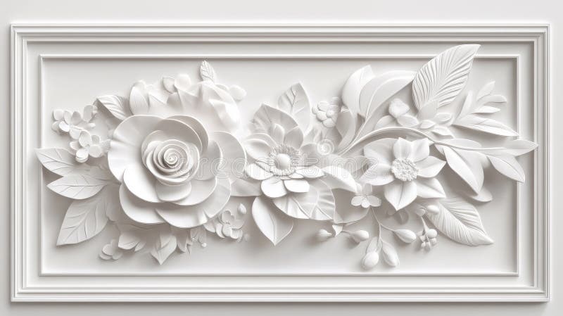 Decorative Wall Panel with White Floral Relief Design Stock Image ...