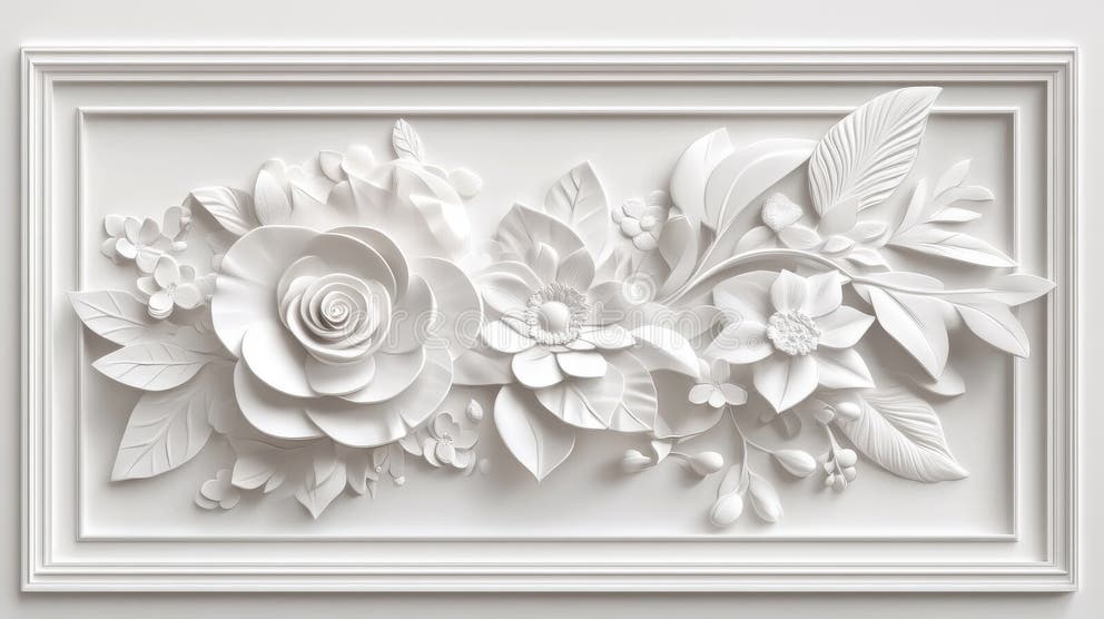 Decorative Wall Panel with White Floral Relief Design Stock Image ...