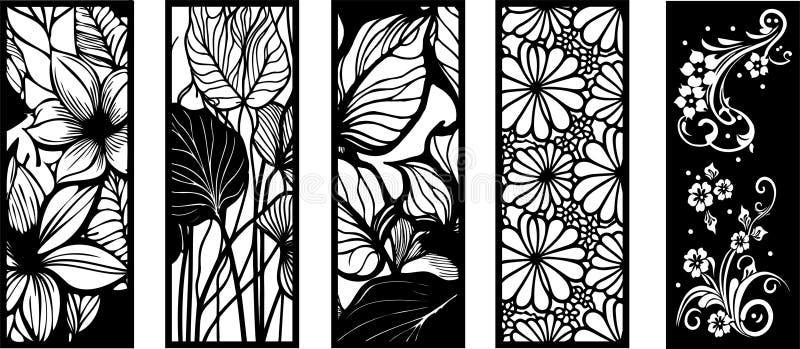 Decorative Wall Panels Set, Pattern with Abstract Flowers Stock Vector ...