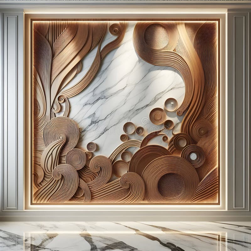Decorative Wall Render Classic Wood and Marble Stock Illustration ...