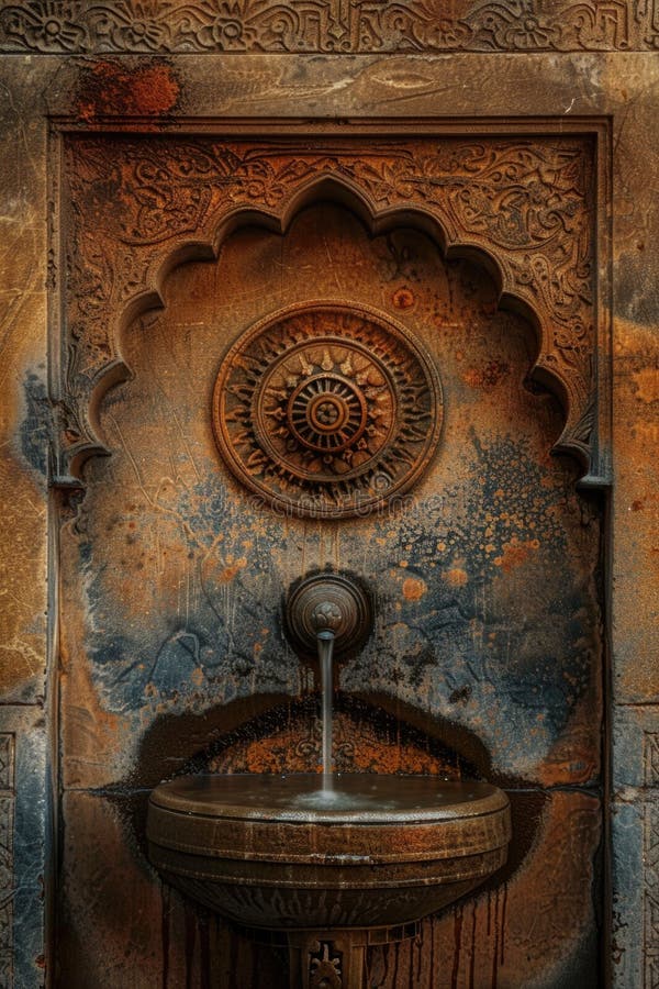 A Decorative Water Fountain with a Circular Design and Flowing Water ...