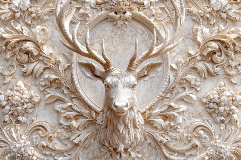 Decorative White Bas-relief Flowers Adorn a Wall in this Stock Image ...