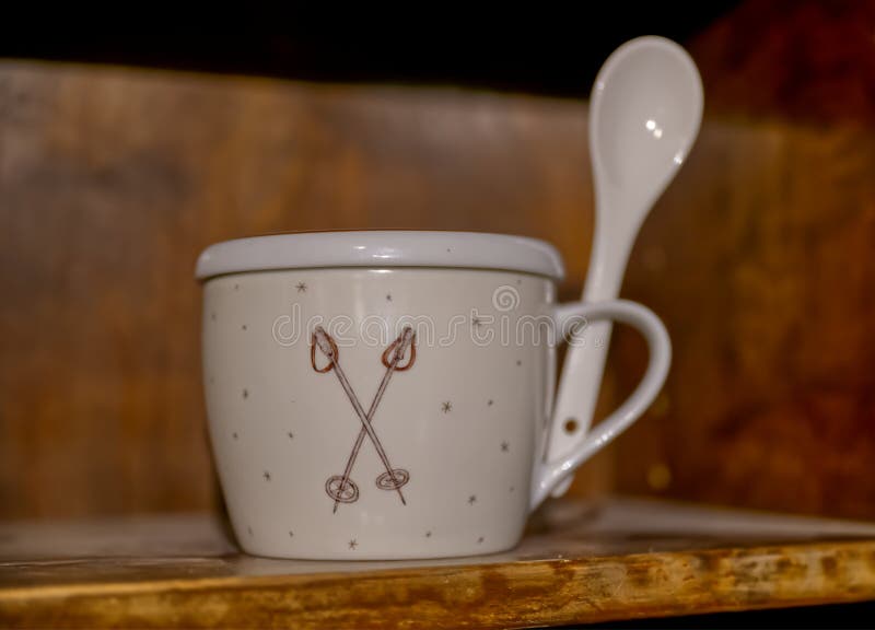 Decorative White Ceramic Cup with Spoon Stock Image - Image of still ...