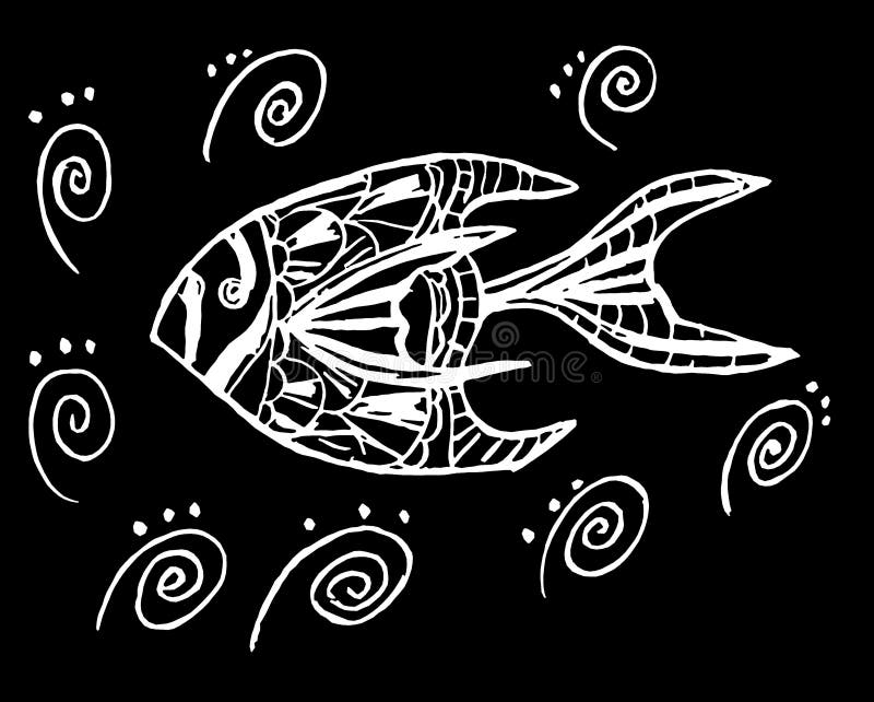 Decorative Fish of White Color on a Black Background Stock Illustration ...