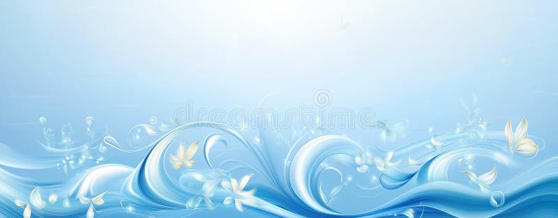 Decorative White Flowers and Water Waves Creating an Artistic Border ...