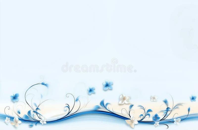 Decorative White Flowers and Water Waves Creating an Artistic Border ...