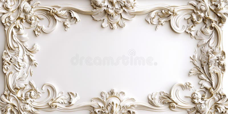 A Decorative White Frame with Ornate Floral Relief Design Stock ...