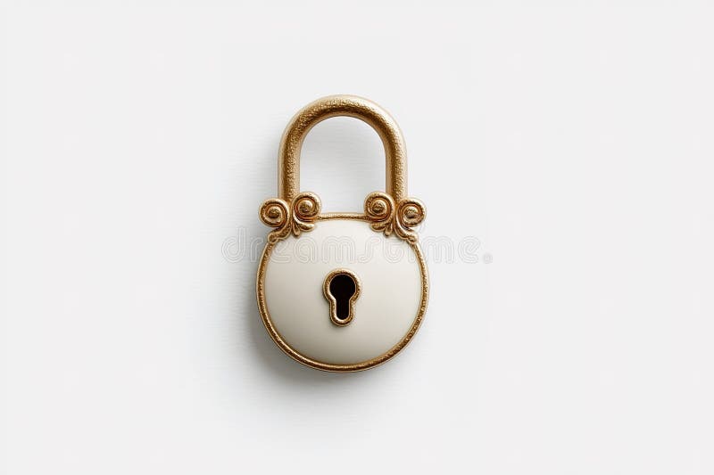 Decorative White and Gold Lock with Ornate Details Displayed on a Plain ...