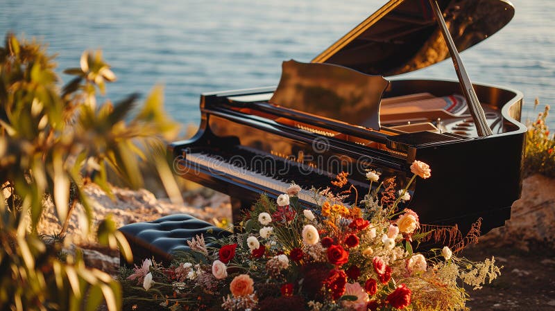 Grand Piano in the Design a Decor for a Romantic Dinner in the Spring ...