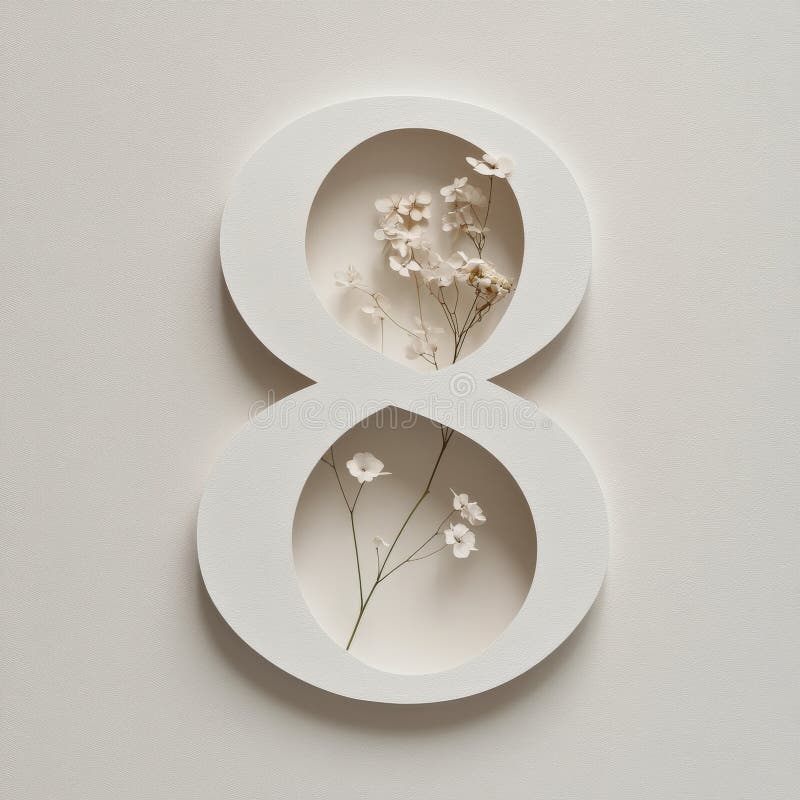 Decorative White Number Eight with Delicate Flowers Displayed on a ...