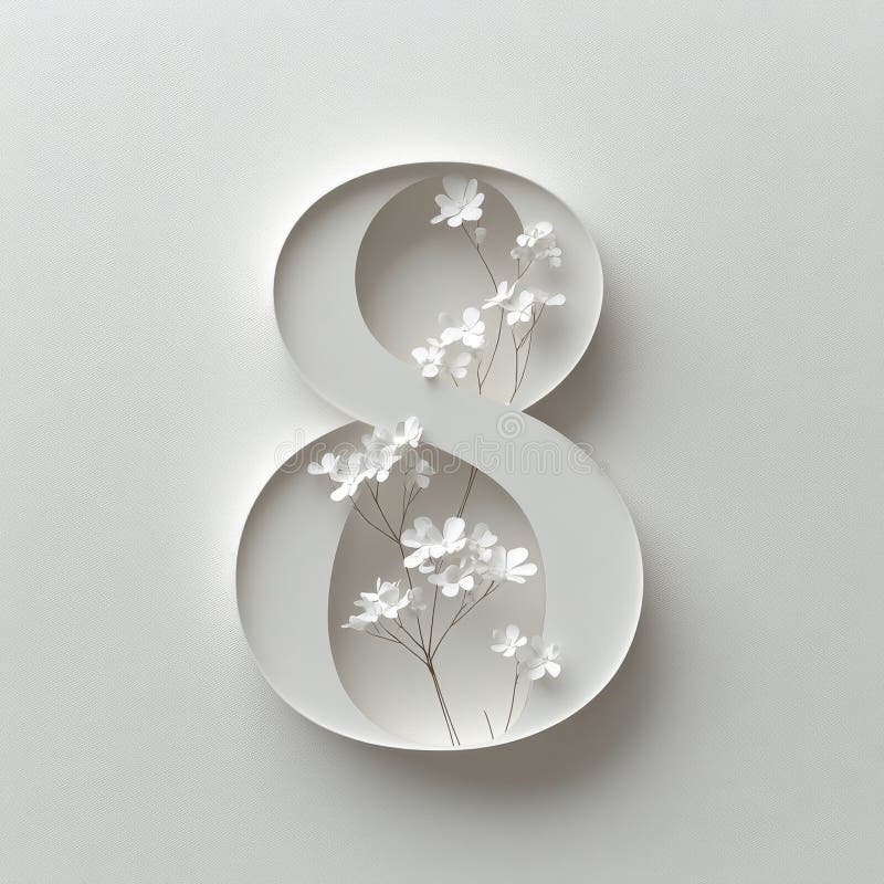 Decorative White Number Eight with Delicate Flowers Displayed on a ...