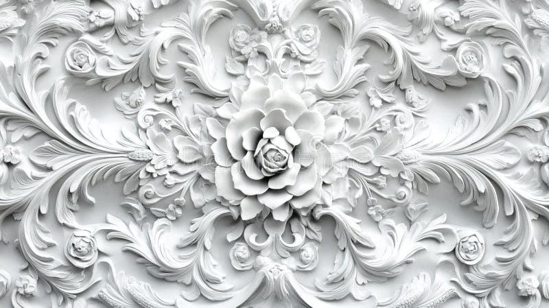 Decorative White Relief Panel Featuring Intricate Floral Designs with a ...