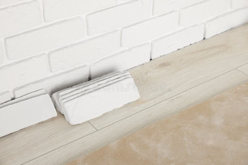 Decorative White Wall Tiles on Floor in Room Stock Image - Image of ...