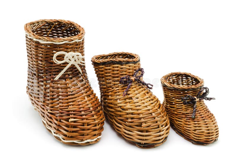 Decorative Wicker Shoes of the Different Sizes Stock Photo - Image of ...