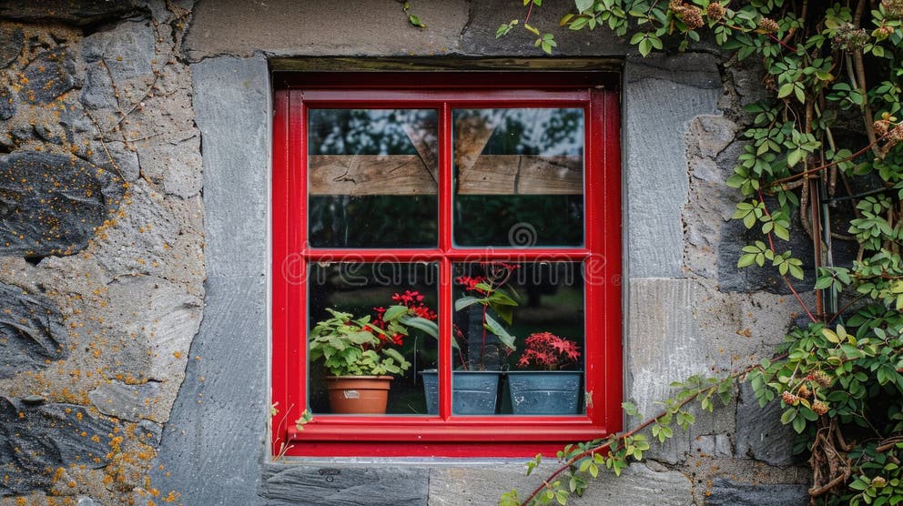 A Decorative Window Frame Filled with Greenery, Suitable for Home Decor ...
