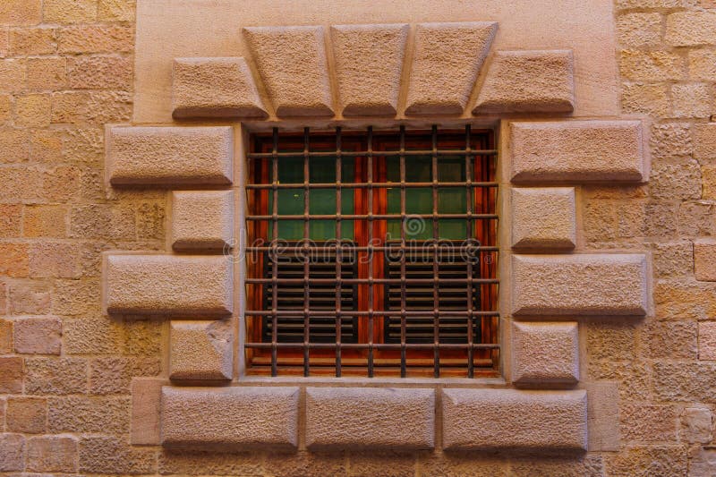 Decorative Window with Grate in Historic Barcelona Stock Photo - Image ...