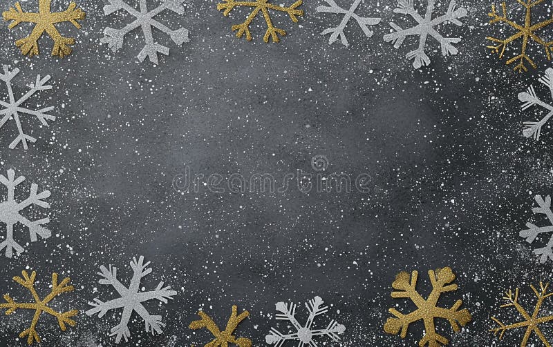 A Decorative Winter Background Featuring Silver and Gold Snowflakes ...