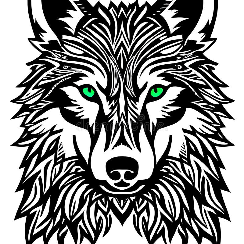 Decorative Wolf Line Art Style Stock Illustration - Illustration of ...