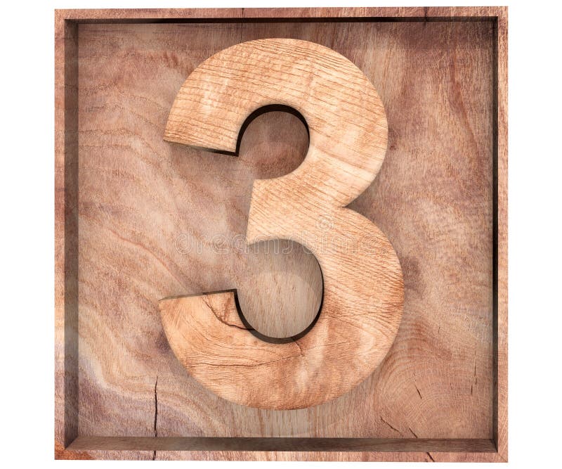 Decorative Wooden Alphabet Digit Three Symbol - 3 in Wooden Box. 3d ...