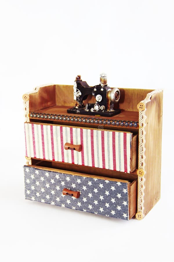 Decorative Wooden Box Chest with Drawers and Decor Sewing Machine Stock ...