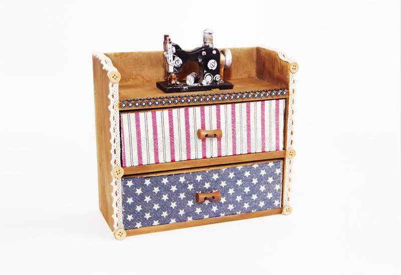 Decorative Wooden Box Chest with Drawers and Decor Sewing Machine Stock ...