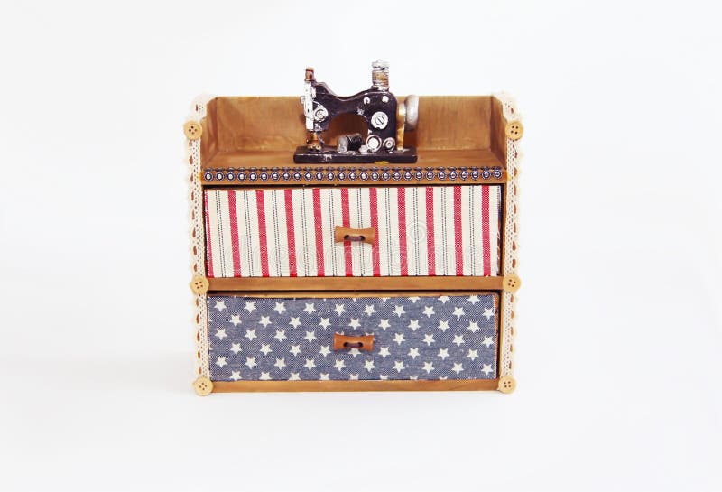 Decorative Wooden Box Chest with Drawers and Decor Sewing Machine Stock ...
