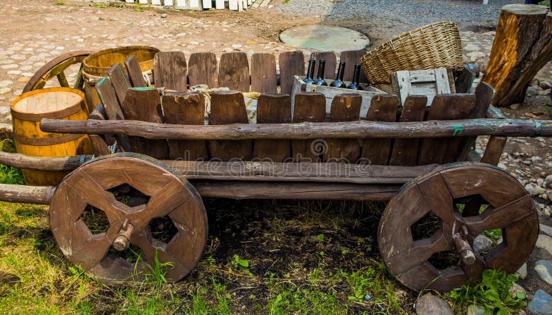 Decorative Wooden Cart in the Cafe Interior Stock Image - Image of cafe ...