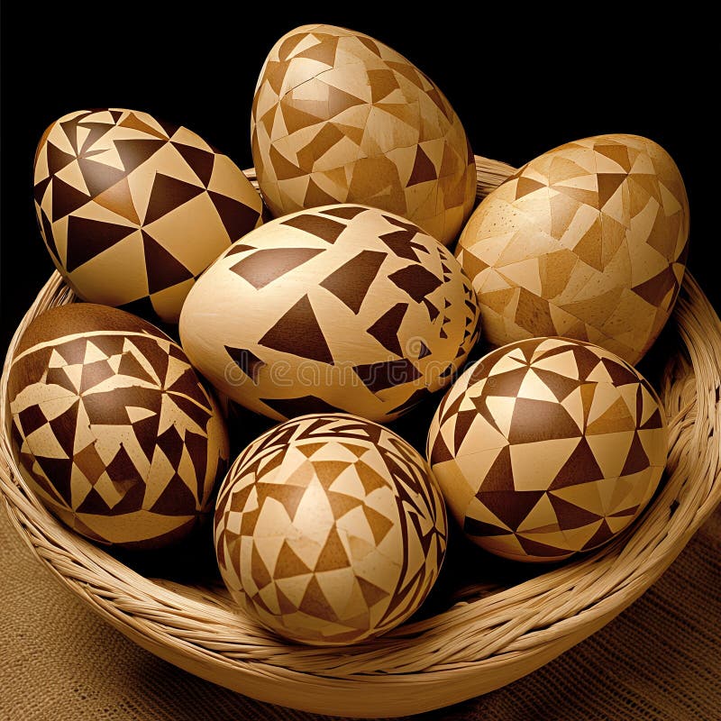 Decorative Wooden Easter Eggs Geometric Pattern Basket Art Art Folk ...