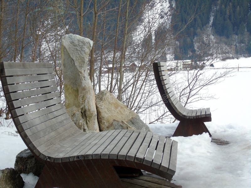 Decorative Benches in the Winter Park. Side View. an Example of Architecture of Winter ...