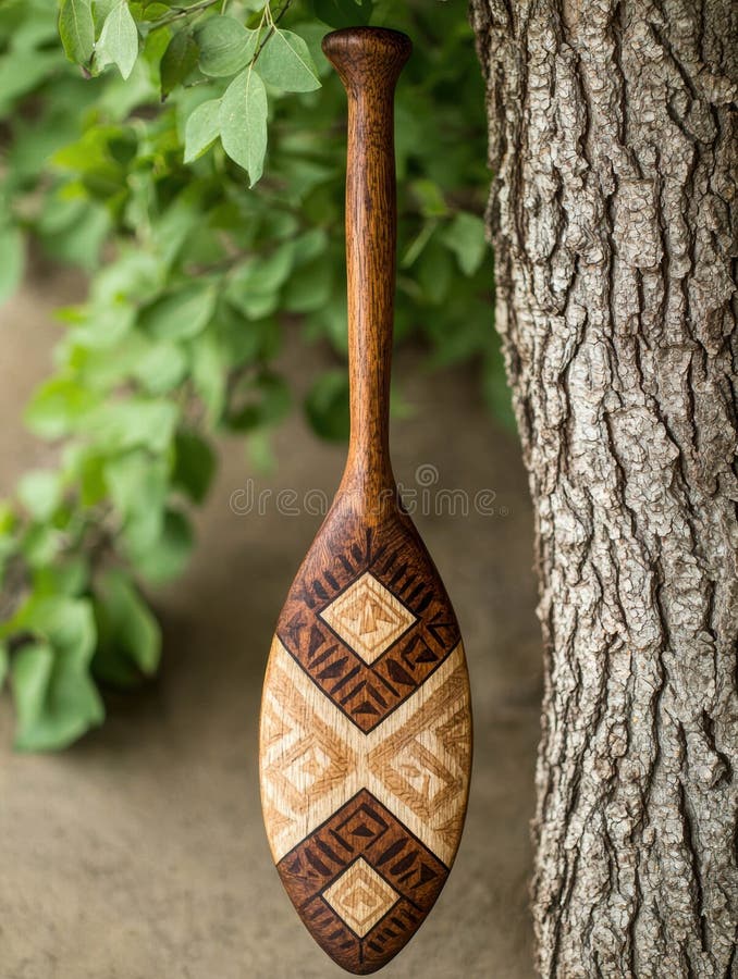 Decorative Wooden Paddle with Tribal Patterns Stock Illustration ...