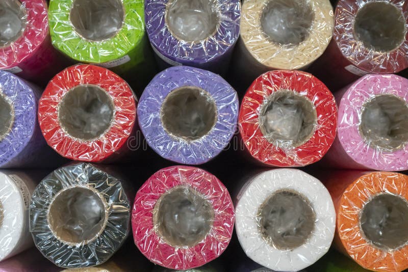 Decorative Wrapping Paper Roll. Packed in Plastic. Stock Image - Image ...