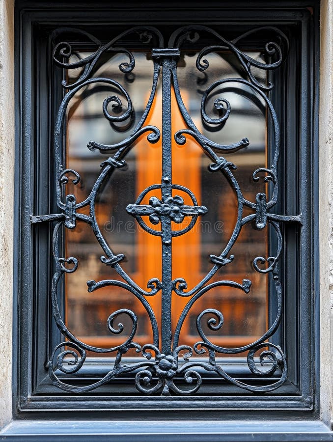 Decorative Wrought Iron Grilles Protecting Window Stock Illustration ...
