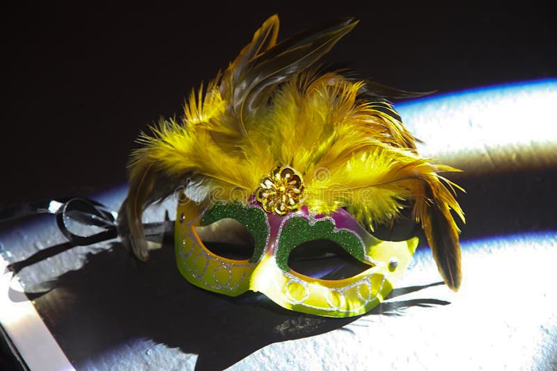Decorative Yellow Mask with Feathers Stock Image - Image of decorative ...
