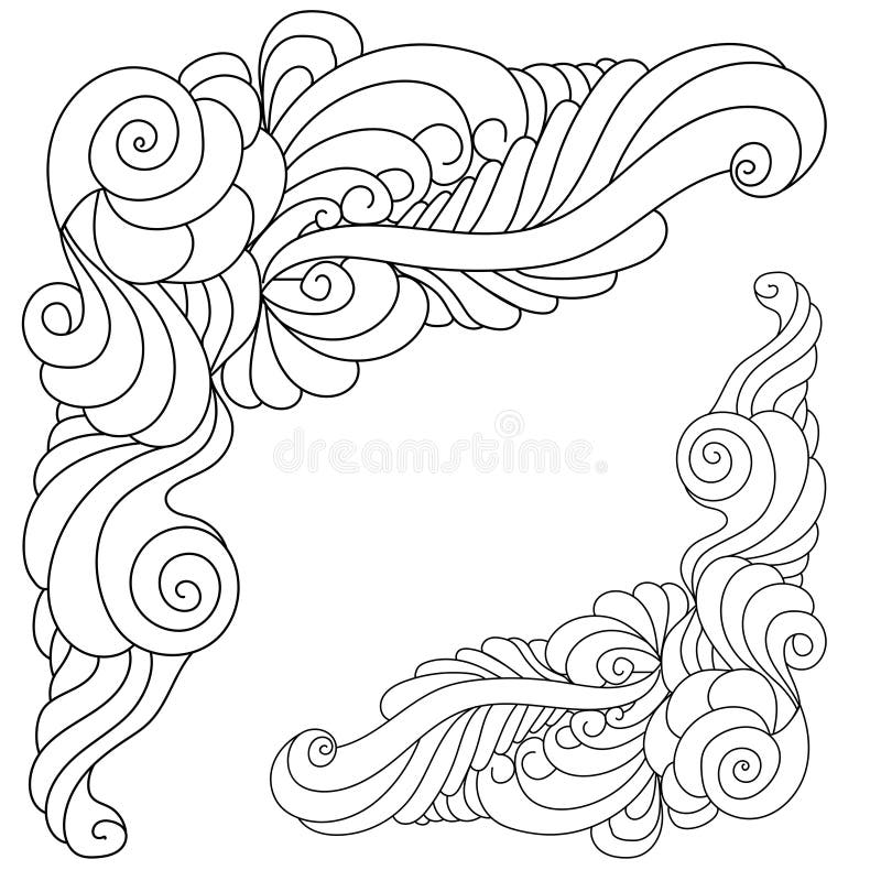 Decorative Zen Corner Made of Doodle Curls and Flowing Lines, Coloring ...