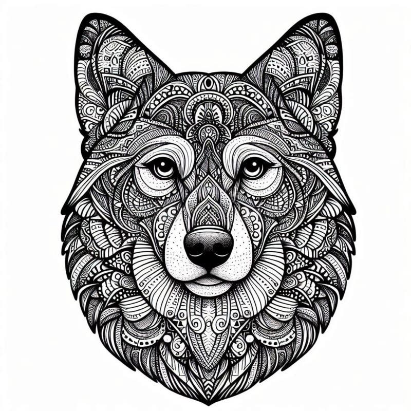 Decorative Zentangle Wolf Head Illustration with Intricate Patterns ...
