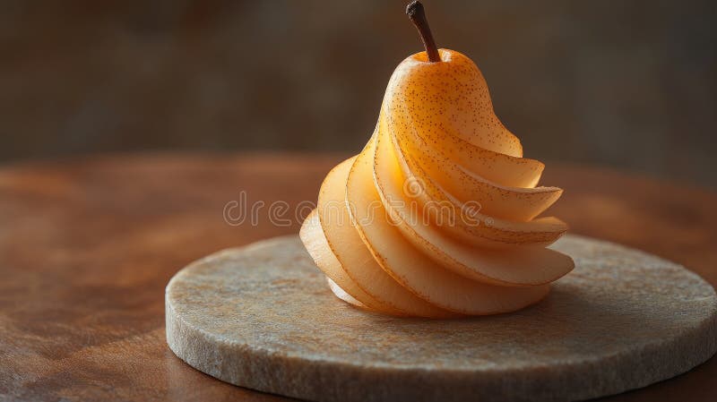 Decoratively Sliced Pear on a Round Board. Stock Photo - Image of ...