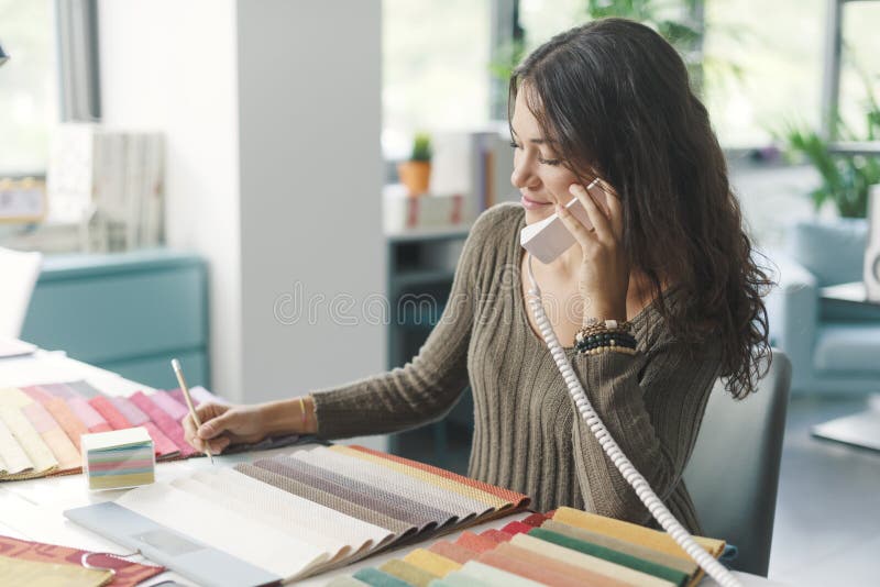 Decorator Working and Answering Phone Calls Stock Photo - Image of ...