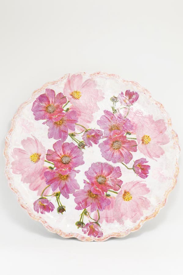 Decoupage Decorated Plate with Flower Pattern Stock Photo - Image of ...