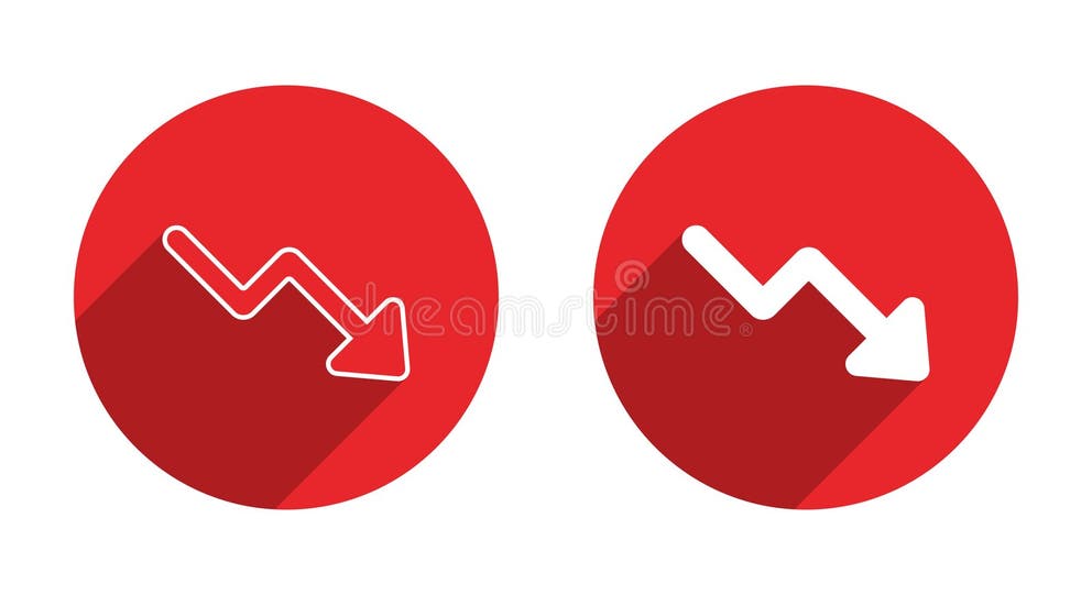 Decrease Arrow Icon with Long Shadow. Zigzag Down Arrows Concept Stock Vector - Illustration of ...