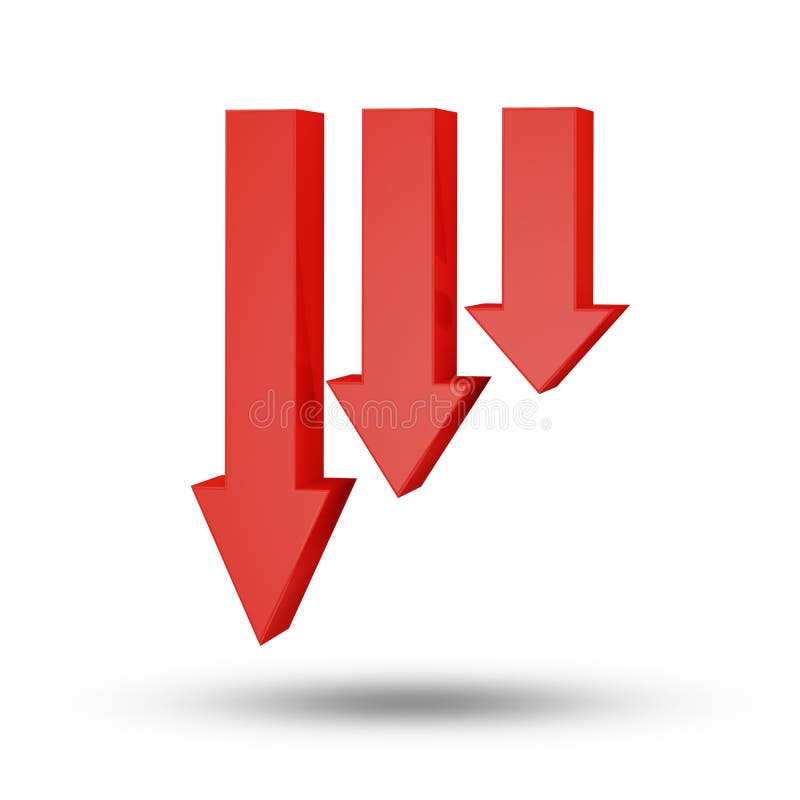 Decrease Arrows 3D Rendering. Red Arrow Graph Going Down. Stock Illustration - Illustration of ...