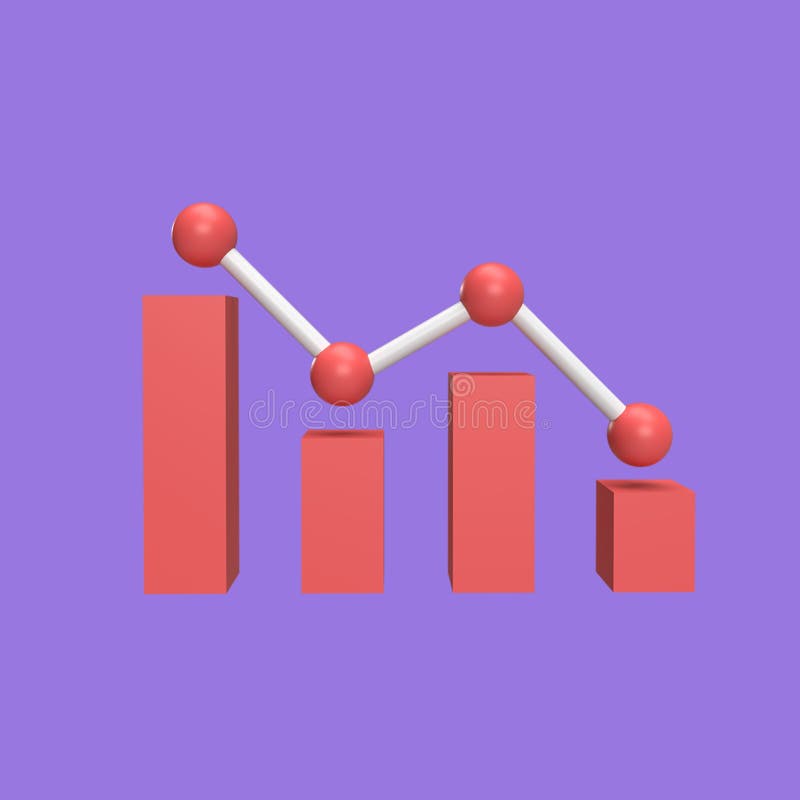 Decrease Graph 3d Icon Model Cartoon Style Concept. Render Illustration ...