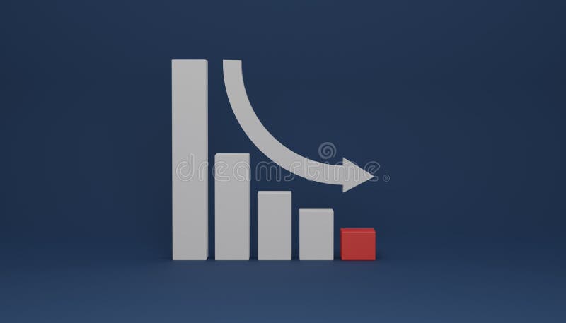 Decrease Graph with Point Down Arrow, Concept of Business Loss, 3D Rendering Illustration Stock ...
