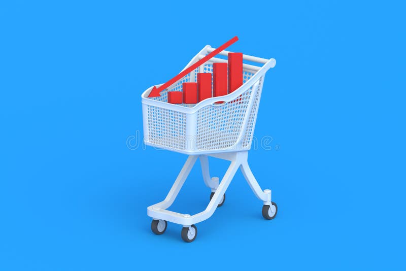 Decrease Graph with Red Arrow in Market Cart Stock Illustration - Illustration of consumer ...