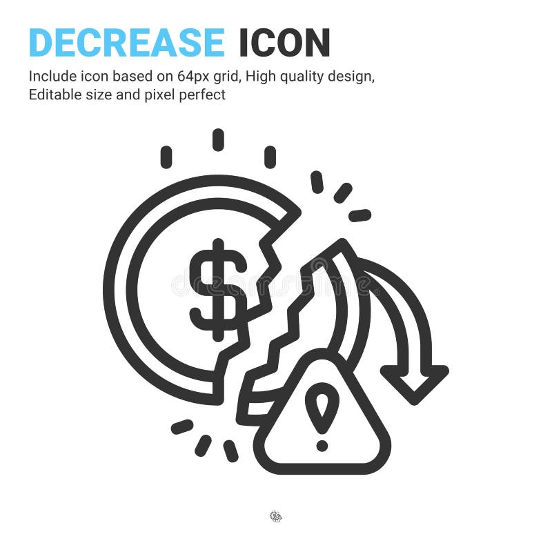 Decrease Icon Vector with Outline Style Isolated on White Background. Vector Illustration Crisis ...
