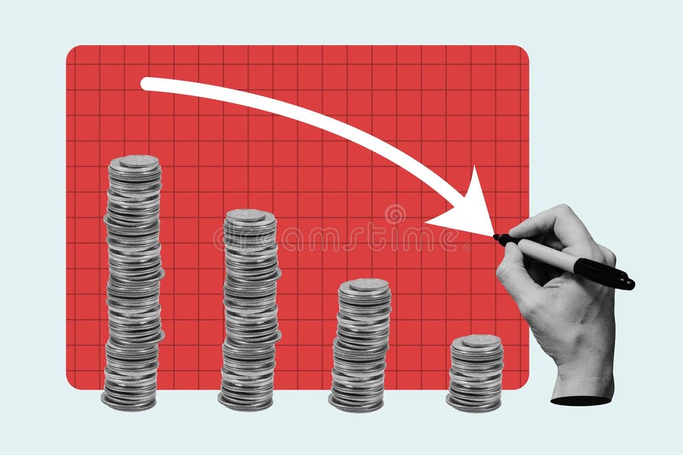 Decrease in Investment Concept. Coin Stack Grows Smaller and Hand ...