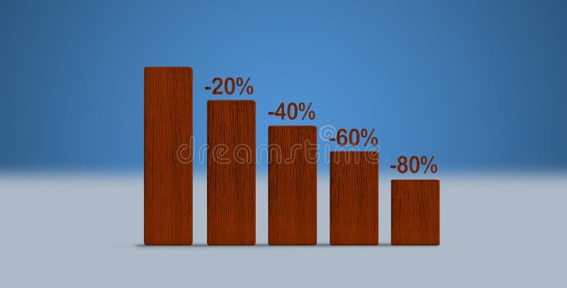 Decrease Percentage in Wood Chart Bar with Discounts Numbers Percent ...